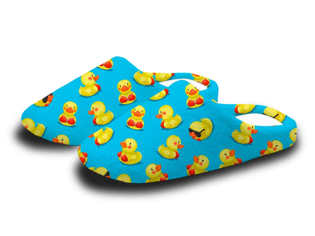 Hand-paintedyellow Duck Flannel Slippers | Cozy Animal Print House ...