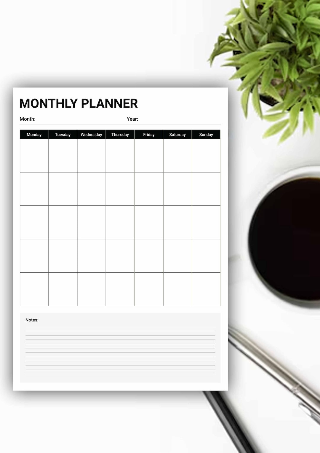Printable Monthly Planner Template: A4, A5, Letter Sizes PDF | Instant ...