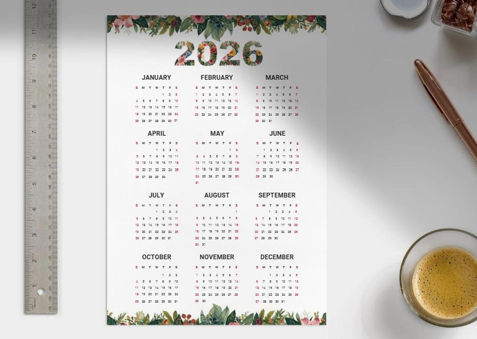 2026 Printable Calendar BOHO | Boho and Flowers Design PDF | Instant ...