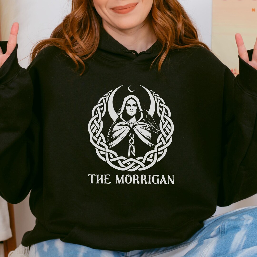 The Morrigan Celtic Knot Hoodie | Raven Goddess Moon Mythology Unisex ...