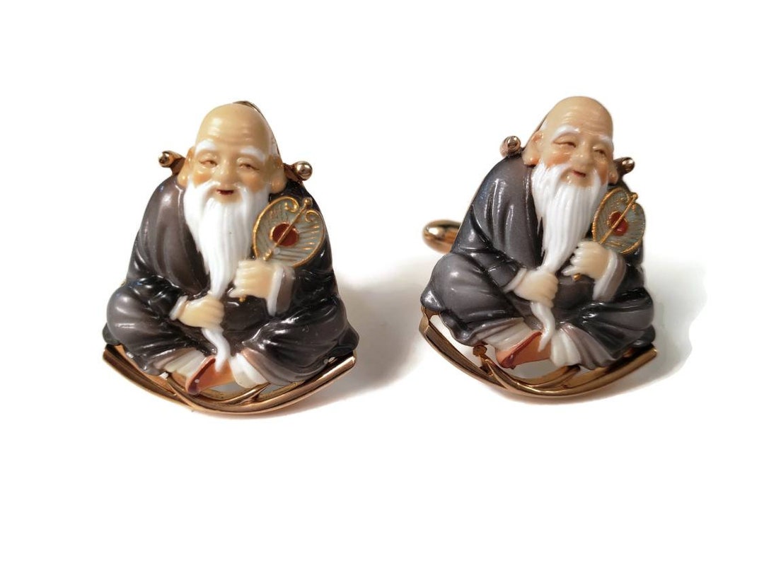 Toshikane God of Wisdom Porcelain Arita Swank Gold Plated Cufflinks - Etsy