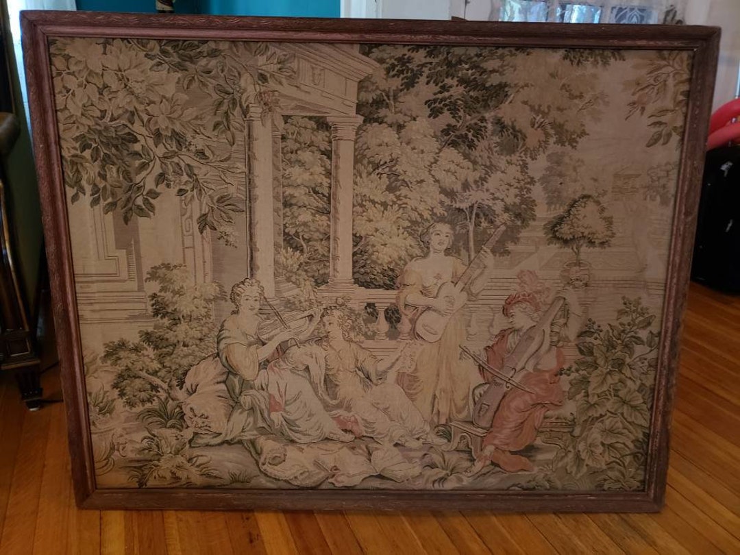 Large Antique Tapestry in Wood Frame - Etsy