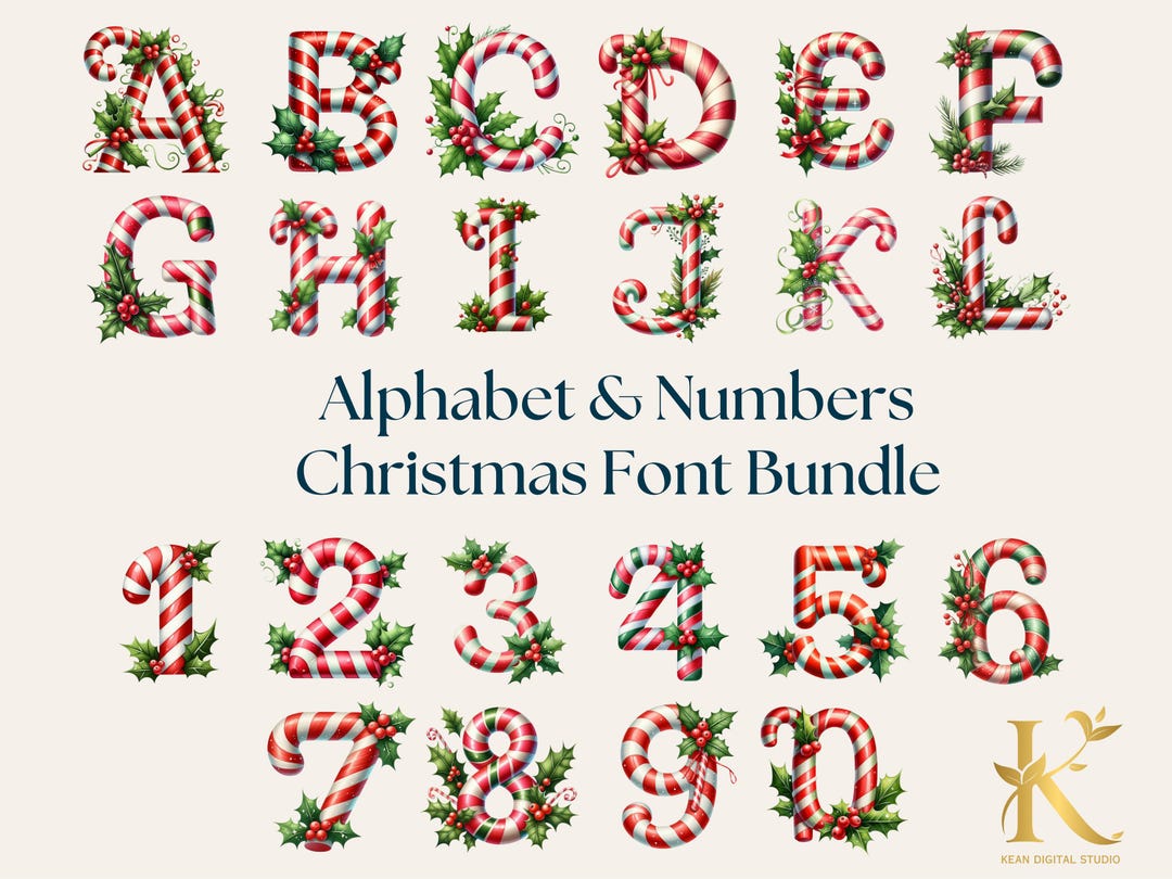 Christmas Font - Alphabet and Numbers - Etsy Australia