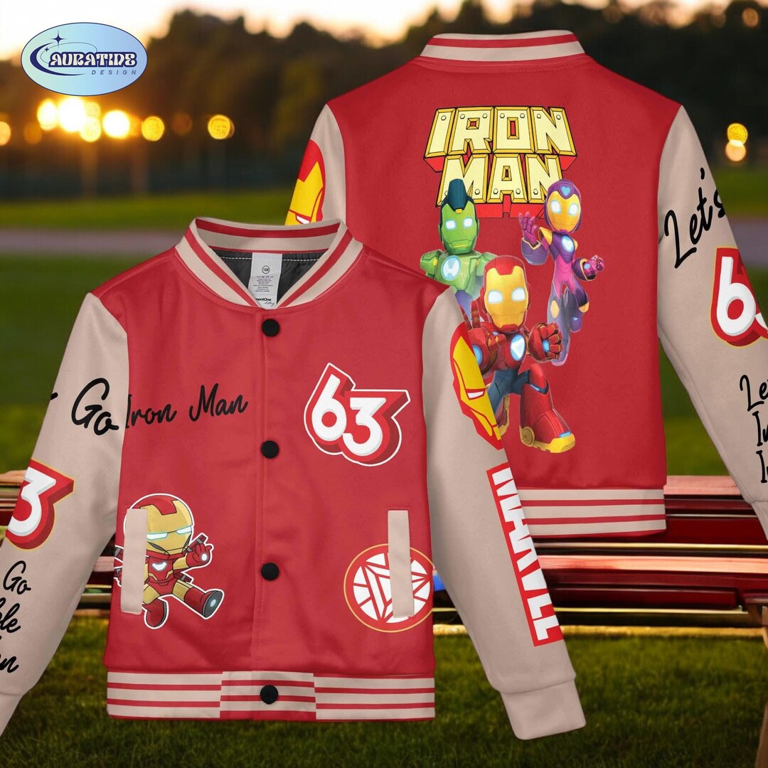 Iron Man Marvel Superhero Varsity Jacket, Kids & Youth Baseball Jacket ...