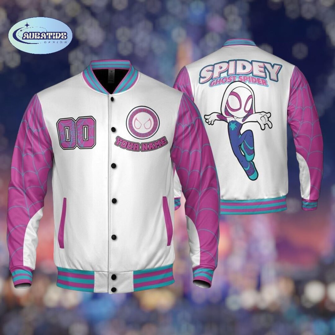 Personalized Spidey Ghost Spider Jacket, Custom Name White Pink Varsity ...