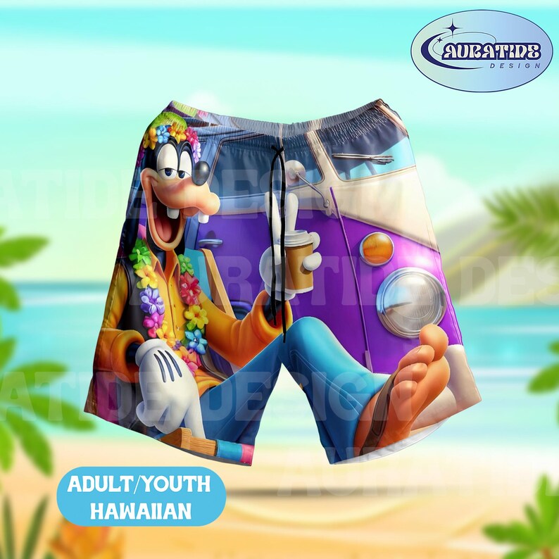 Funny Goofy Hawaiian Set, Disney Tropical Beach Bus Shirt and Shorts ...
