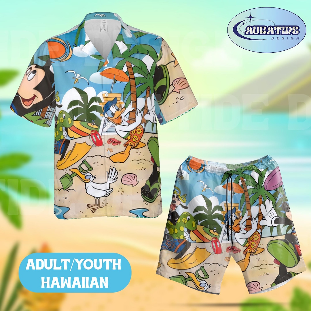 Donald Duck Lifeguard Hawaiian Set, Disney Tropical Beach Shirt and ...