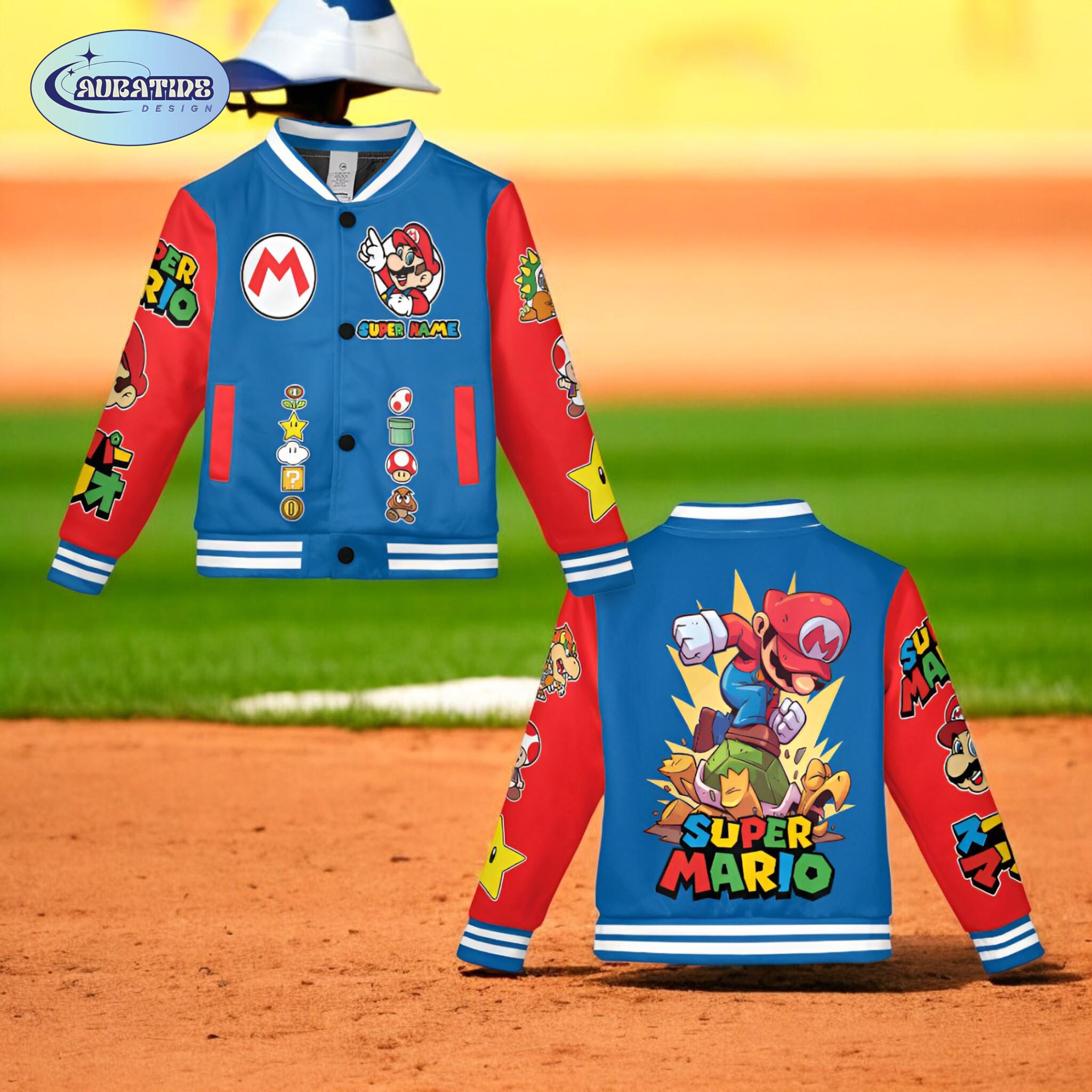Custom Super Mario Baseball Jacket for Men & Kids, Mario Bros Game ...