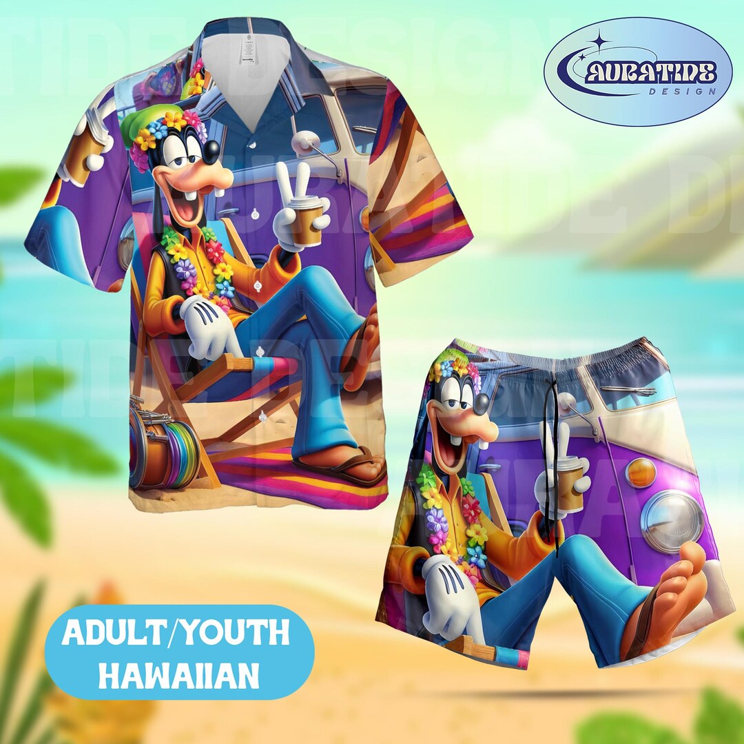 Funny Goofy Hawaiian Set, Disney Tropical Beach Bus Shirt and Shorts ...