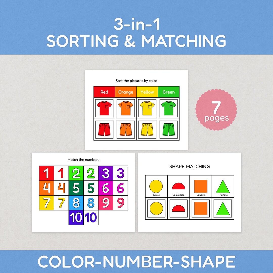 Color-number-shape Sorting & Matching Worksheets, Printable Learning ...