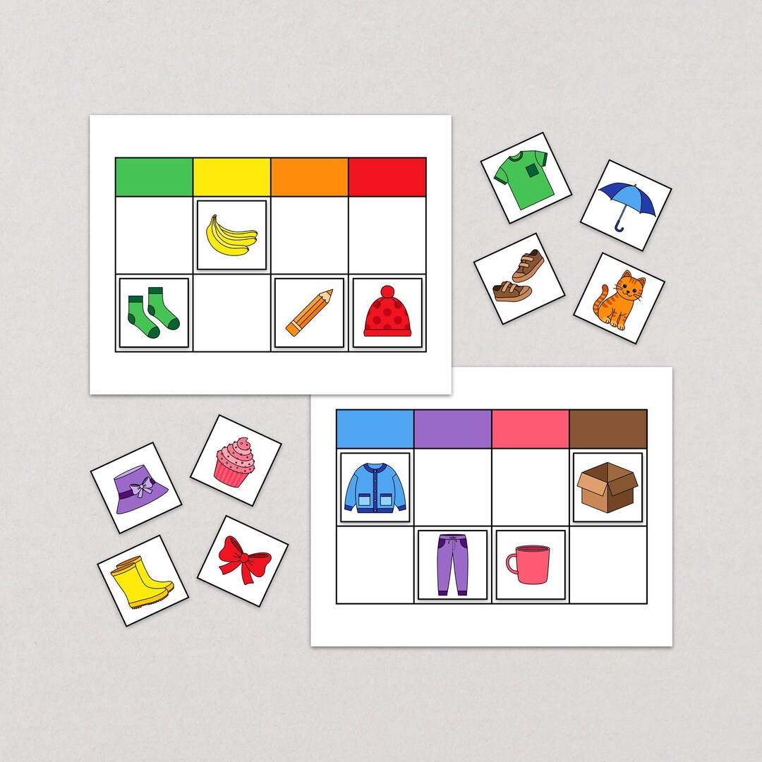 Color Sorting & Matching Cards Worksheet - Preschool Learning Activity ...
