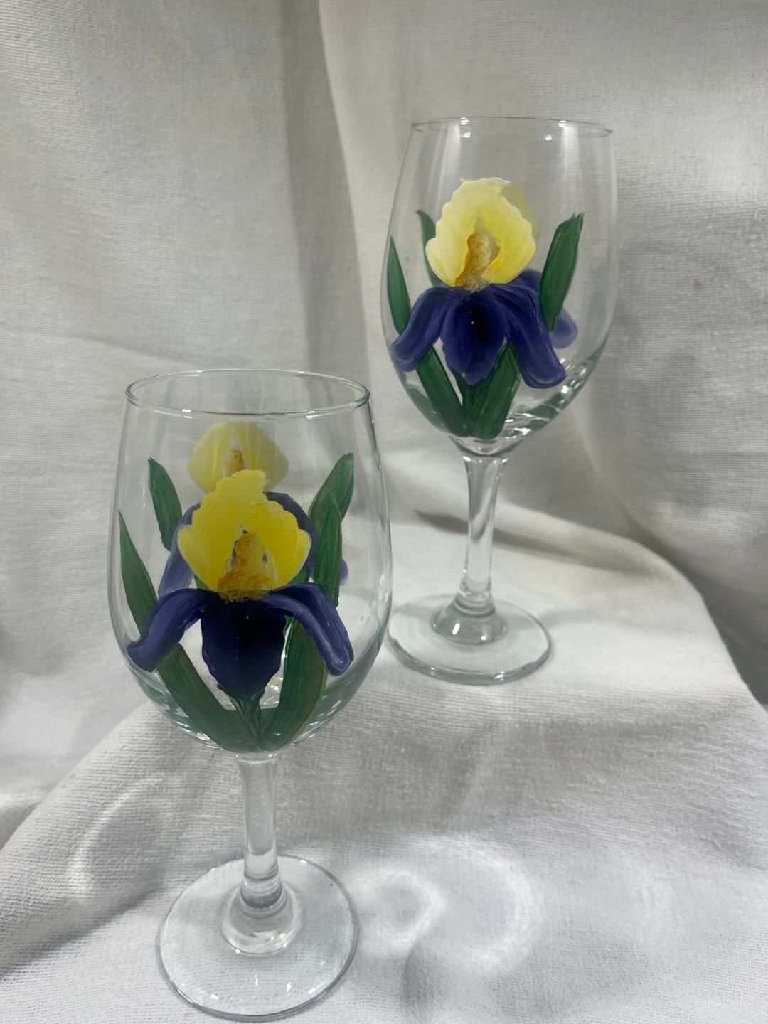 Purple and Yellow Iris Stemware Hand Painted Set of 2 Large. - Etsy