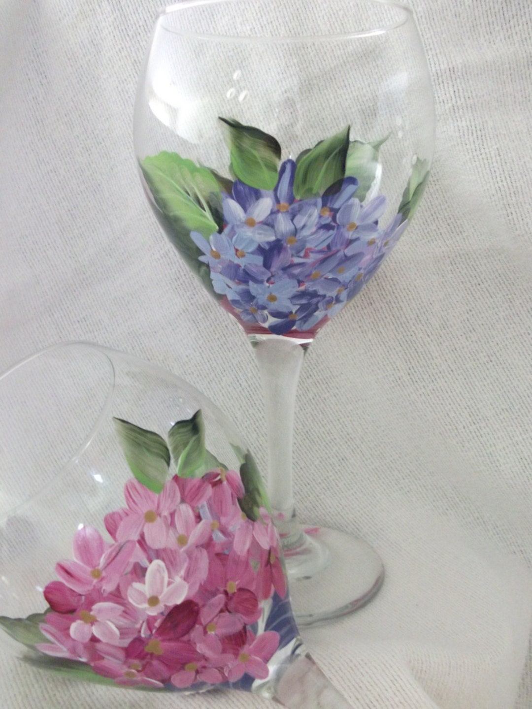 Hydrangea Hand Painted on 2 Large Red Wine Stemware - Etsy