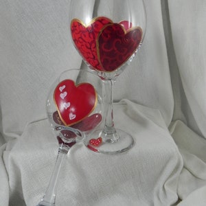 Hearts Hand Painted on a Red Wine Stemware - Etsy
