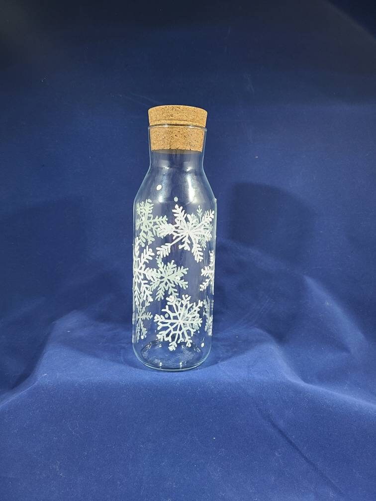Snowflake 5 Piece Carafe and 4 Stemless Glasses Set Hand Painted - Etsy