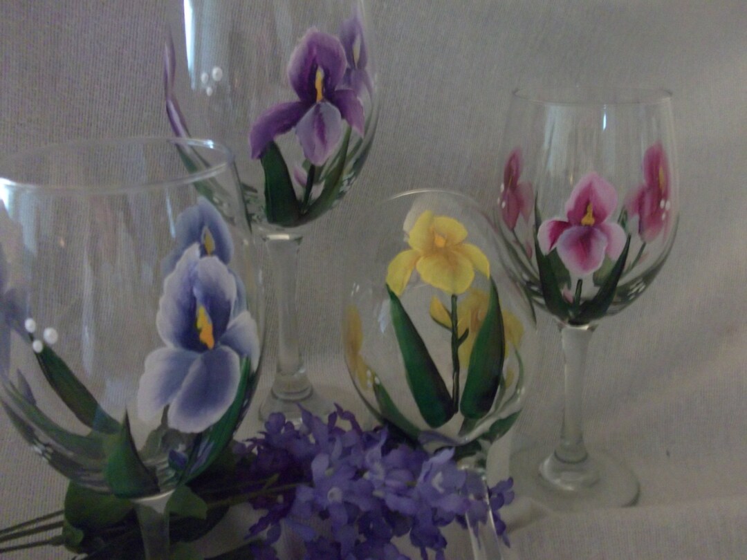 Multi Colored Iris White Wine Stemware With Caddy/ Large Glasses - Etsy