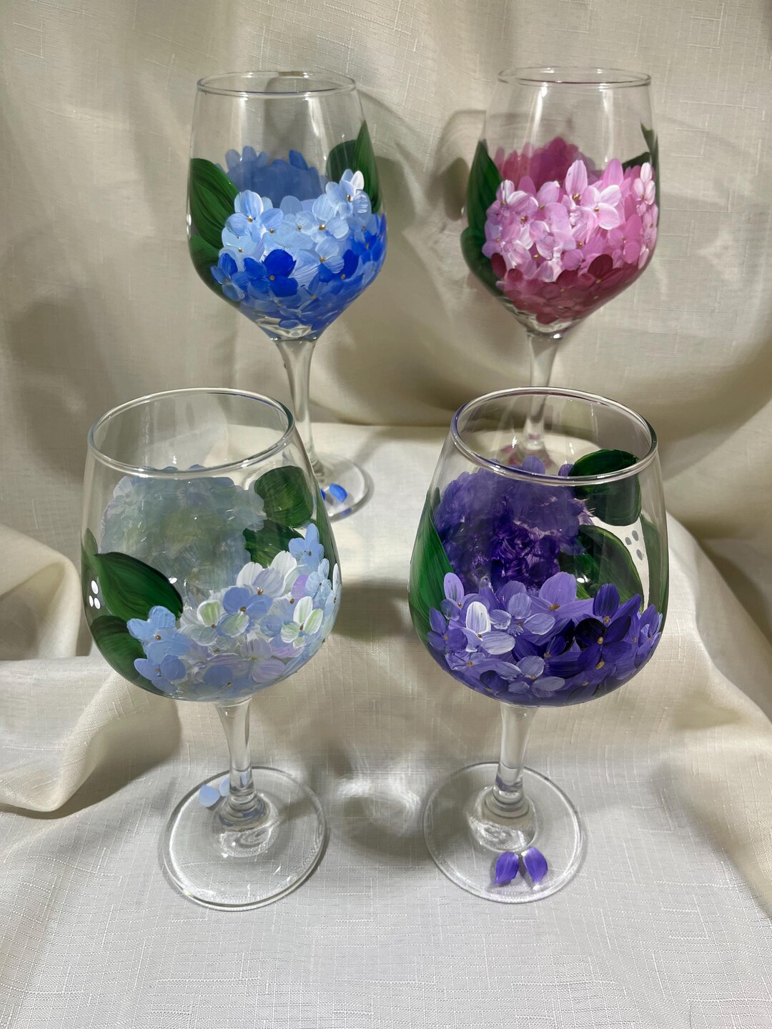 Multi-colored Hydrangeas Hand Painted on 4 Large Red Wine Glass - Etsy