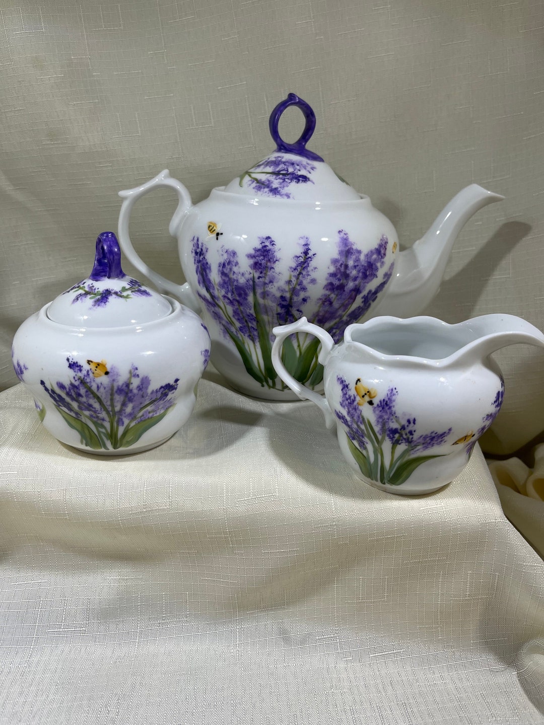 3piece Hand Painted Lavender Tea Set - Etsy