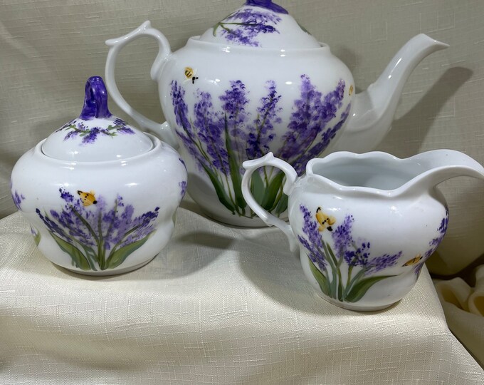 3piece Hand Painted Lavender Tea Set - Etsy