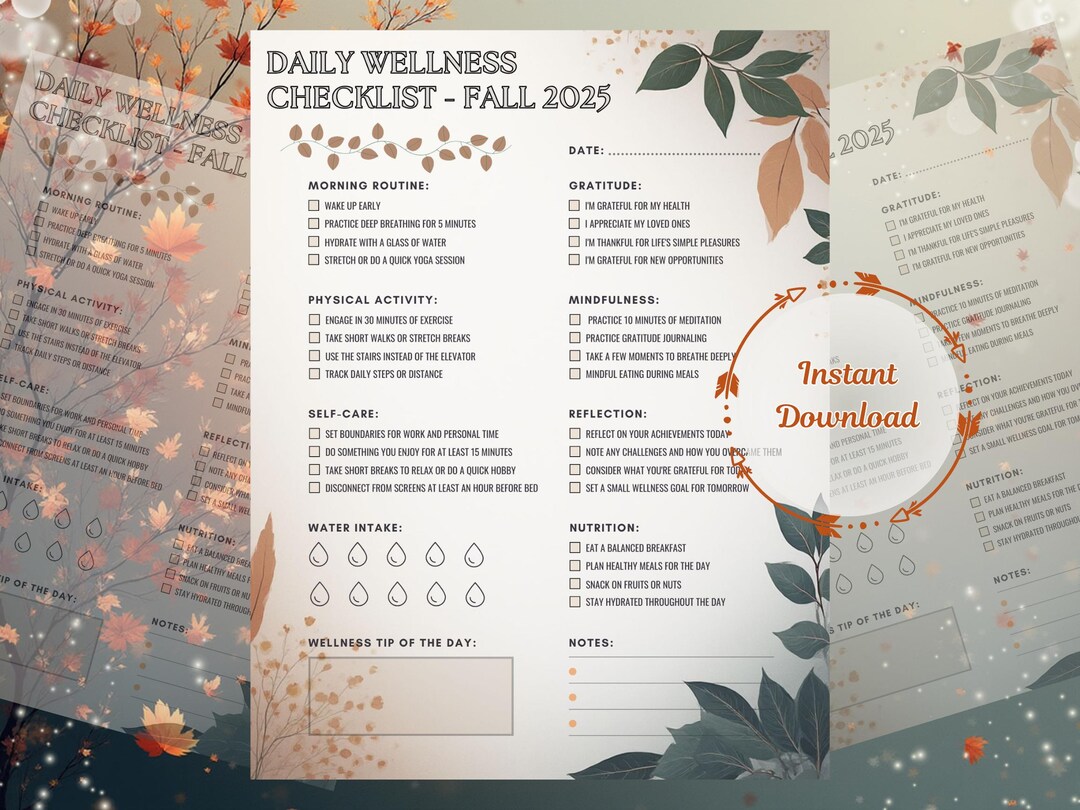 Daily Wellness Checklist | Cozy Self-care Routine Printable | Gratitude ...