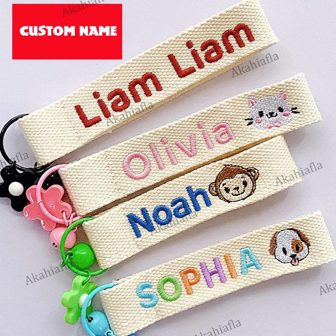 Personalized Embroidered Name Tag, Custom Keychain, Colorful Bag Tag - Etsy