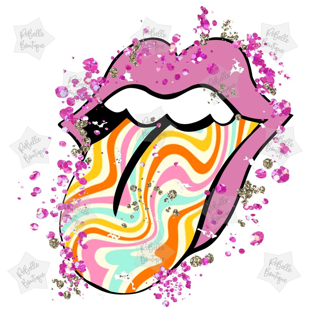 Groovy Hippie Tongue Pink Lips Glitter Sublimation Download - Etsy