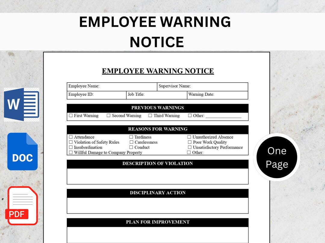 Editable Employee Warning Notice | HR Write up & Discipline Form ...