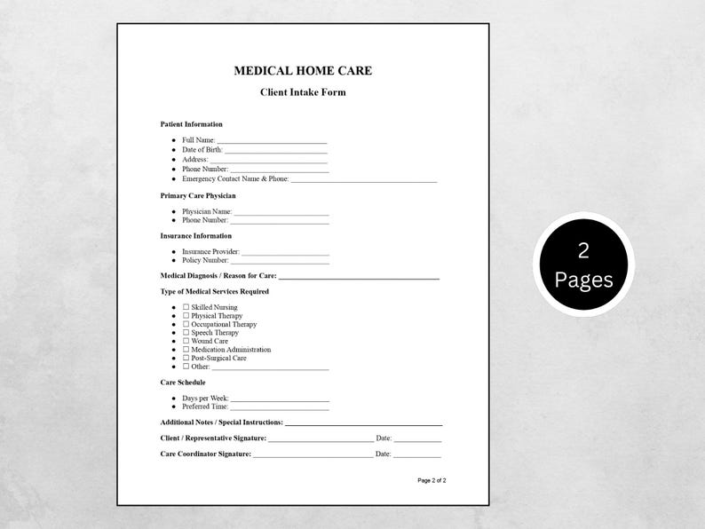 Home Care Client Intake Form | Non-medical Assessment (DOCX & PDF) - Etsy