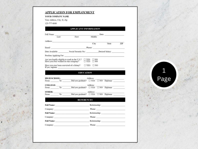 Small Business Hiring Form Template, Printable Employment Document ...