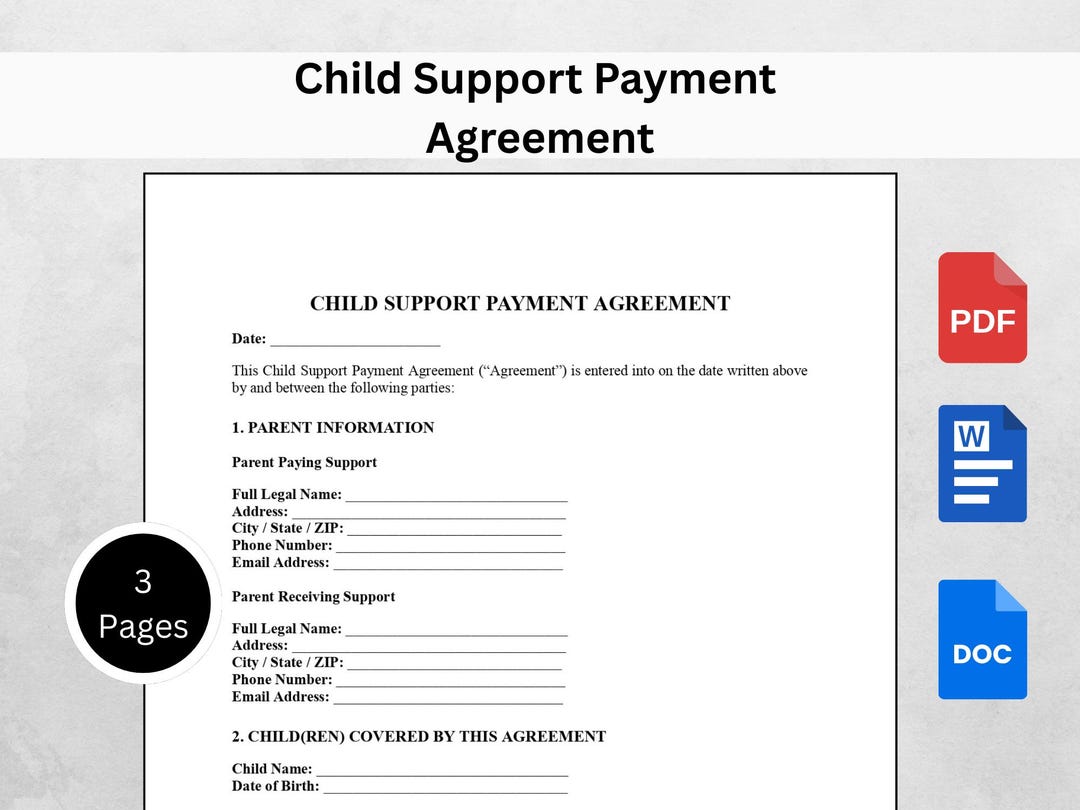 Child Support Payment Agreement Template | Editable Legal Form ...