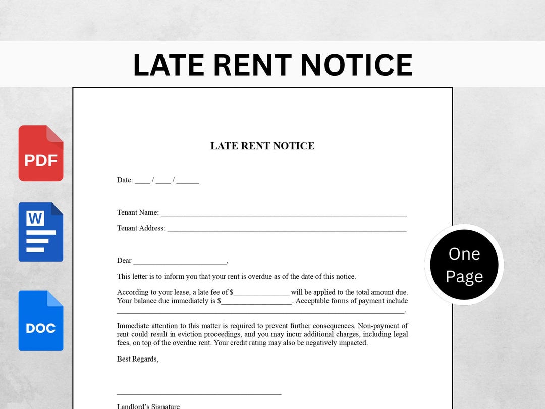 Late Rent Notice Template | Notice to Pay or Quit | Tenant Late Payment ...
