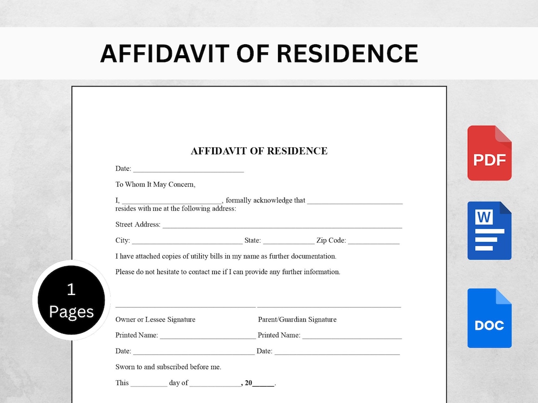 Affidavit of Residence Template | Notary Address Verification ...