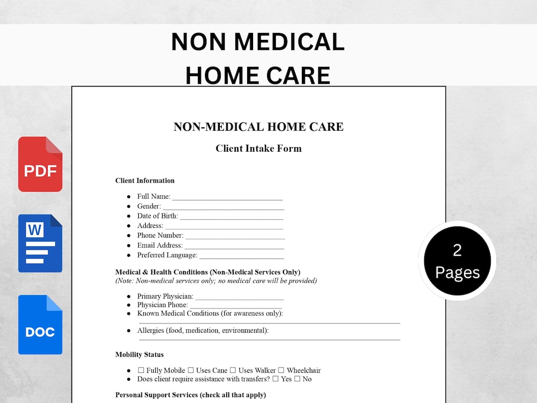 Home Care Client Intake Form | Non-medical Assessment (DOCX & PDF) - Etsy