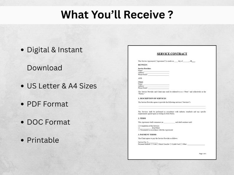 Editable Service Contract & Agreement Template | Docs, Word, PDF - Etsy