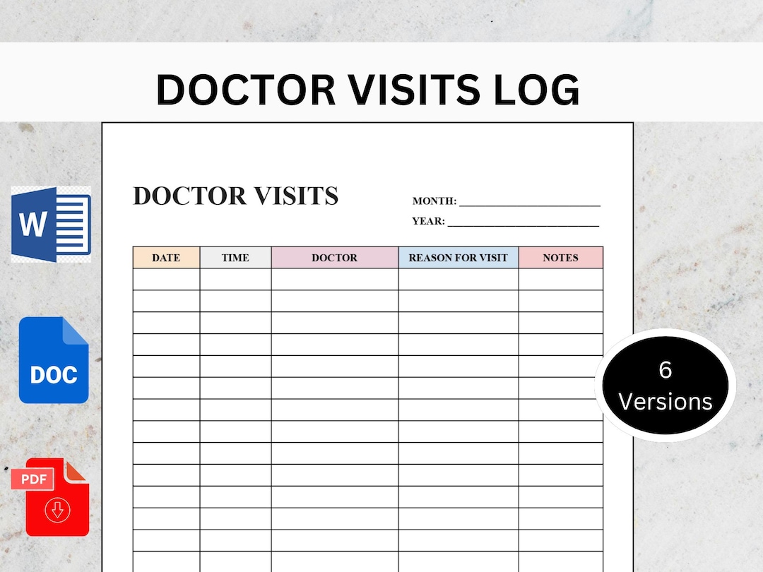 Doctor Visit Log Printable | Medical Appointment Tracker | Health ...