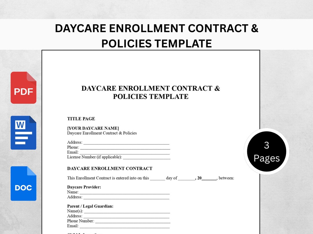 Daycare Enrollment Contract Template | Childcare Agreement Form ...