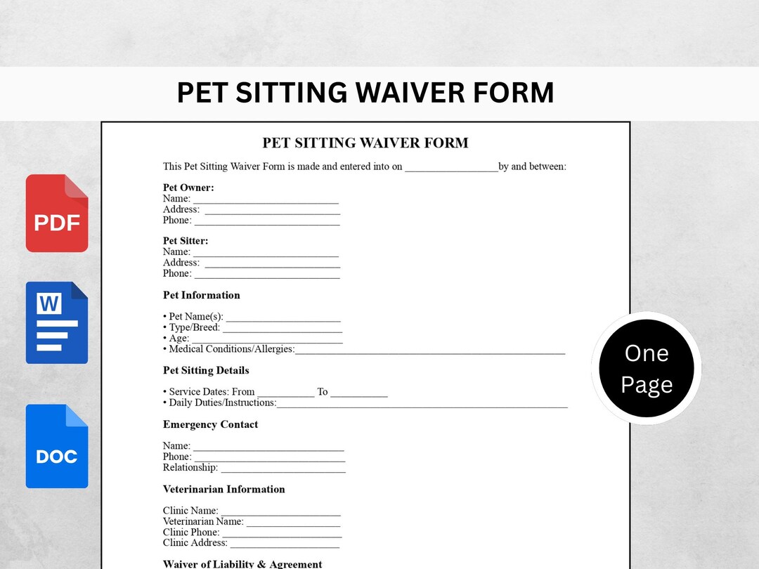 Pet Sitting Waiver Template | Dog Walking Liability Release Form ...