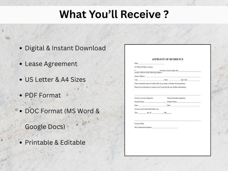 Address Verification Affidavit Template | Proof of Residency Form (word ...