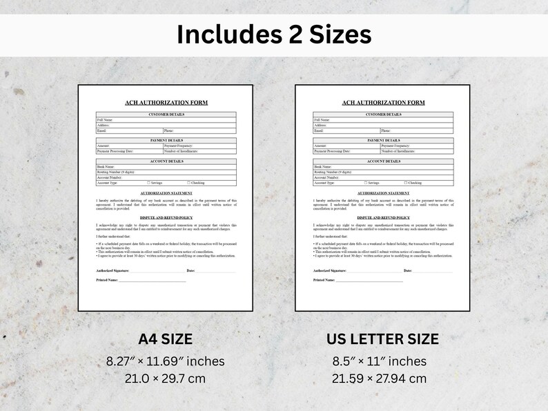 Editable ACH Authorization Form Template for Small Business (word, PDF ...