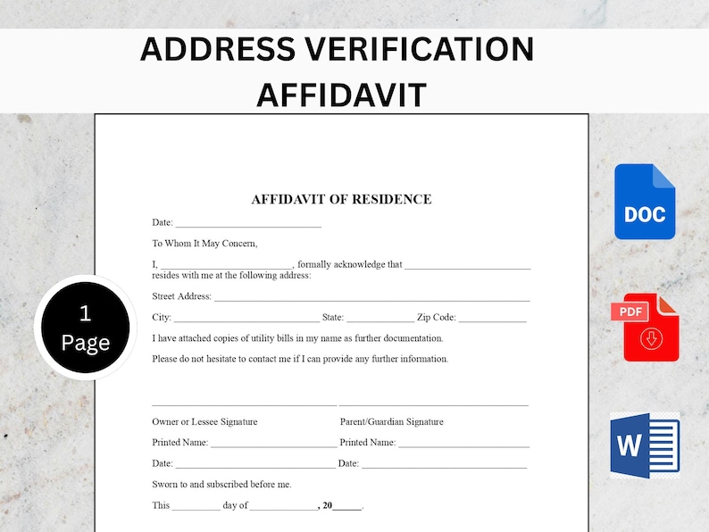 Address Verification Affidavit Template | Proof of Residency Form (word ...