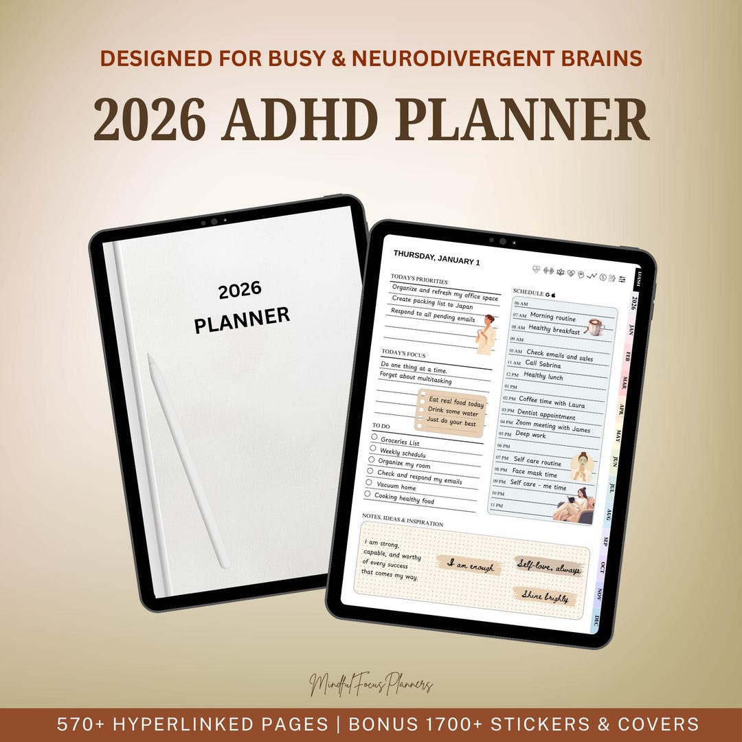 2026 ADHD Digital Planner | Neurodivergent Productivity, Self-care (PDF ...