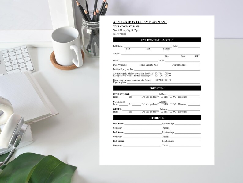 Small Business Hiring Form Template, Printable Employment Document ...