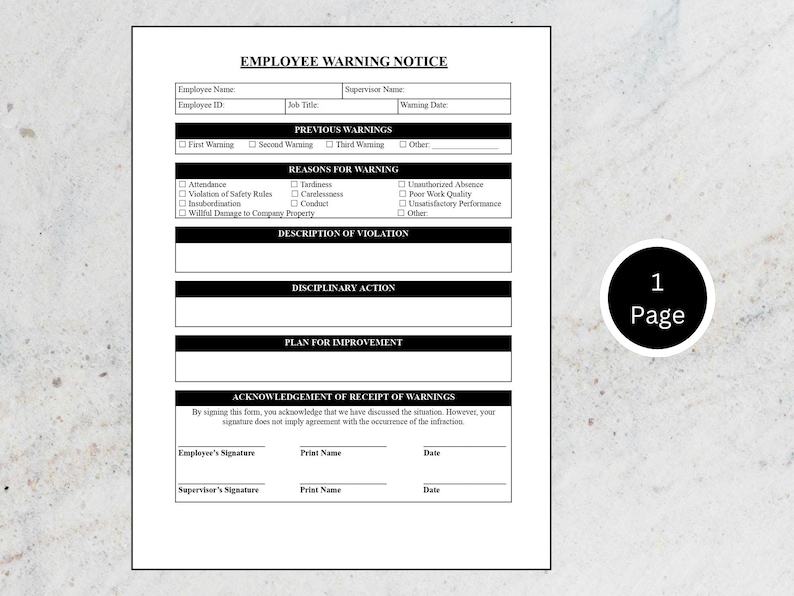 Employee Write up Form Template | Employee Disciplinary Action Form ...