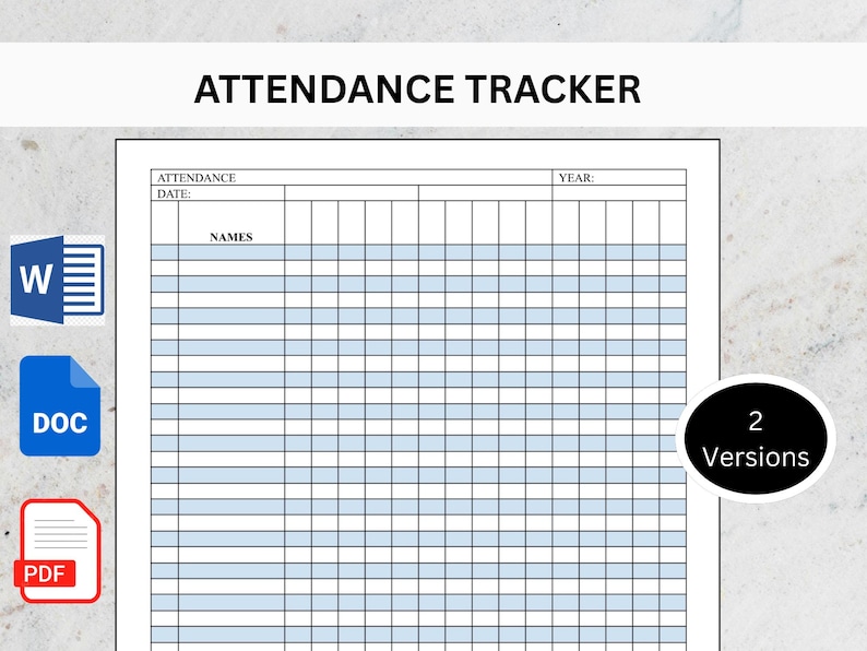 Printable Attendance Tracker for Employee & Student, Teacher Attendance ...