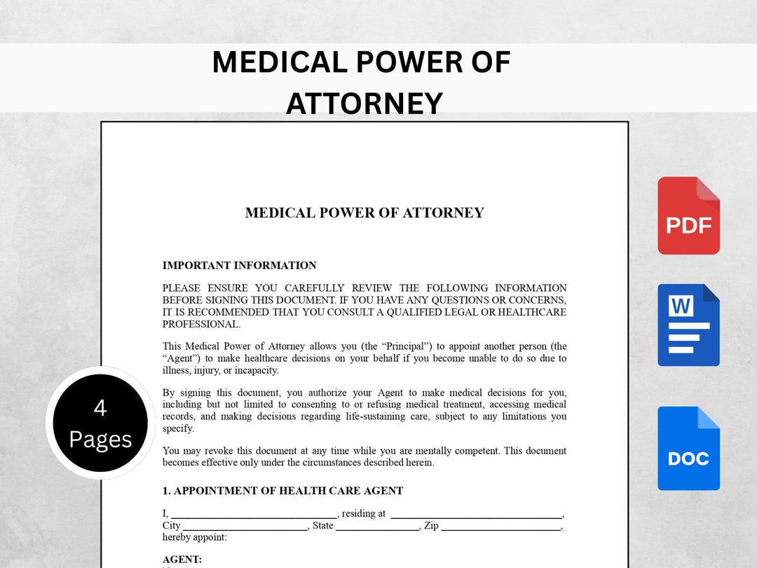 Medical Power of Attorney Form | Editable Health Care POA | Printable ...