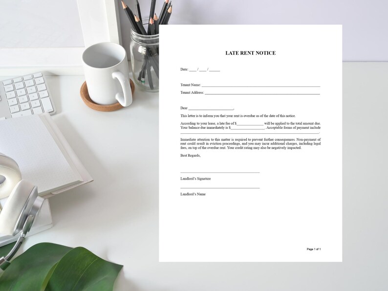 Late Rent Notice Template | Notice to Pay or Quit | Tenant Late Payment ...