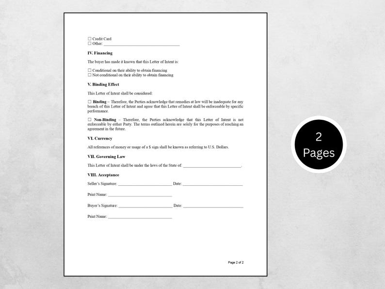 Letter of Intent Template | Business & Real Estate Purchase | Editable ...