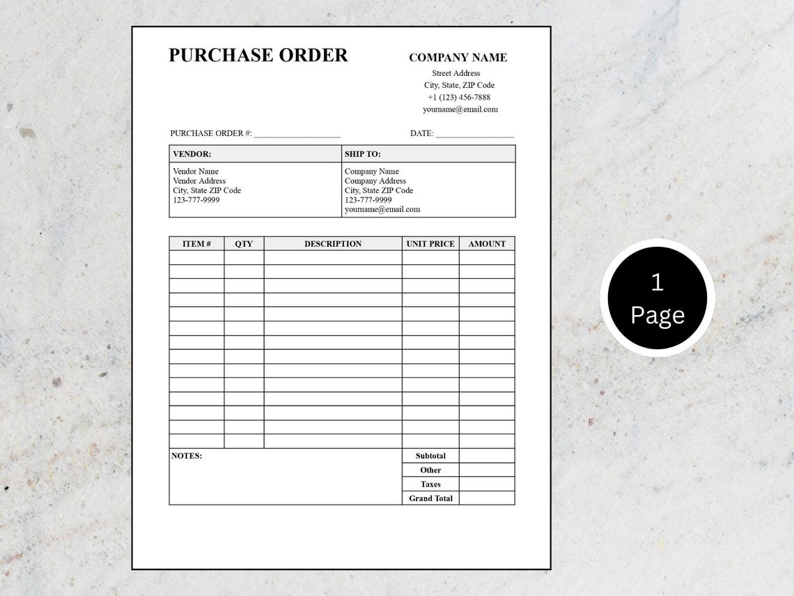 Purchase Order Template | Printable PO Form for Small Business ...