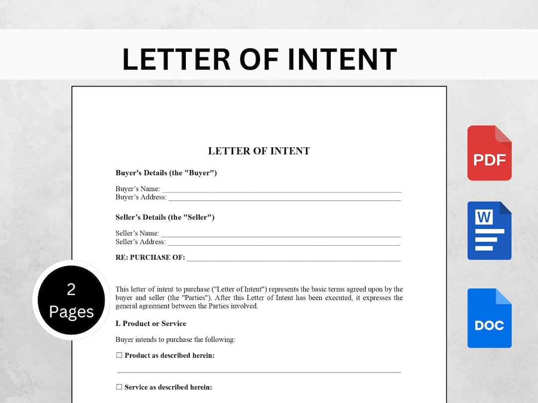 Letter of Intent Template | Business & Real Estate Purchase | Editable ...