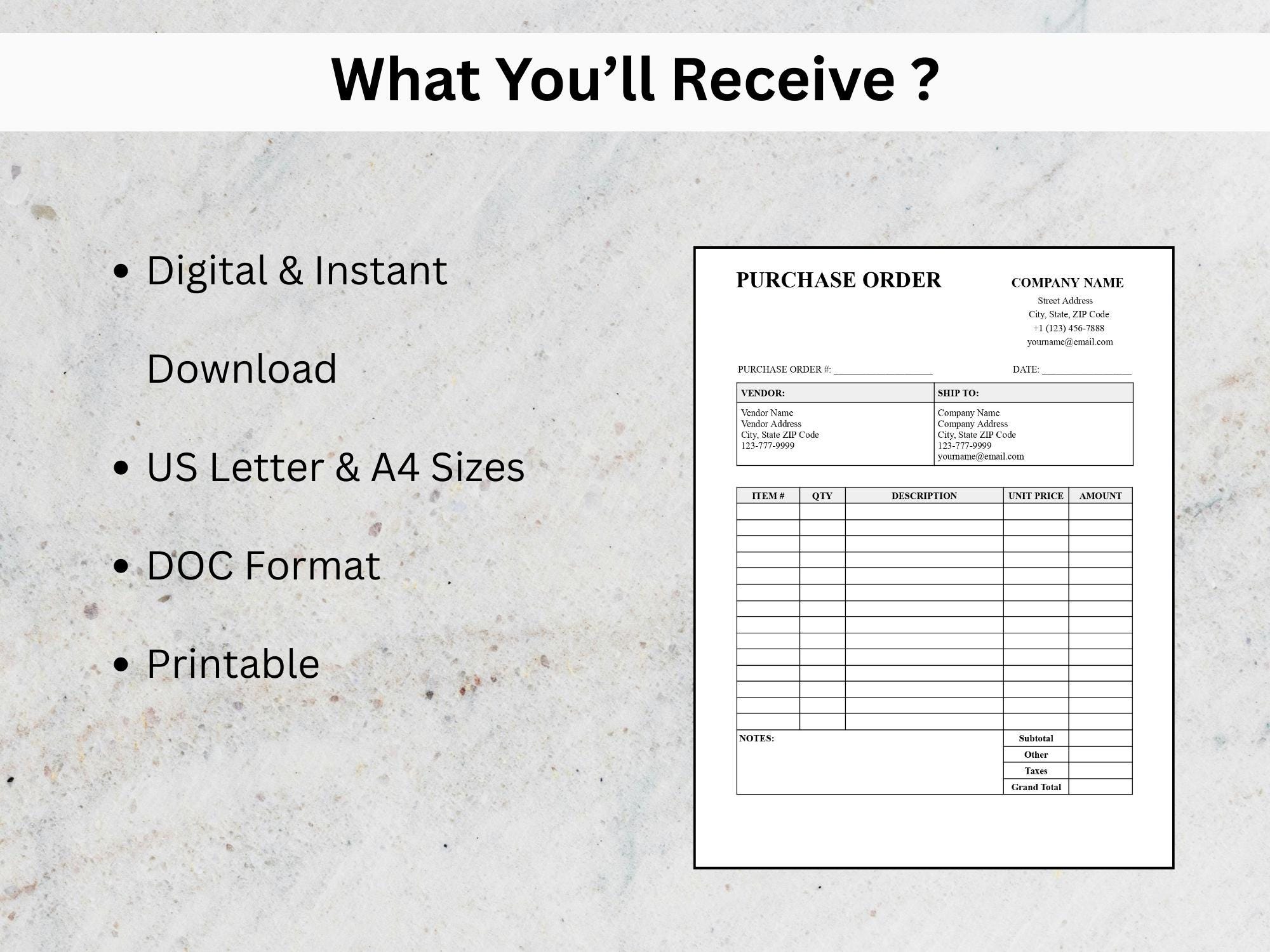 Purchase Order Template | Printable PO Form for Small Business ...